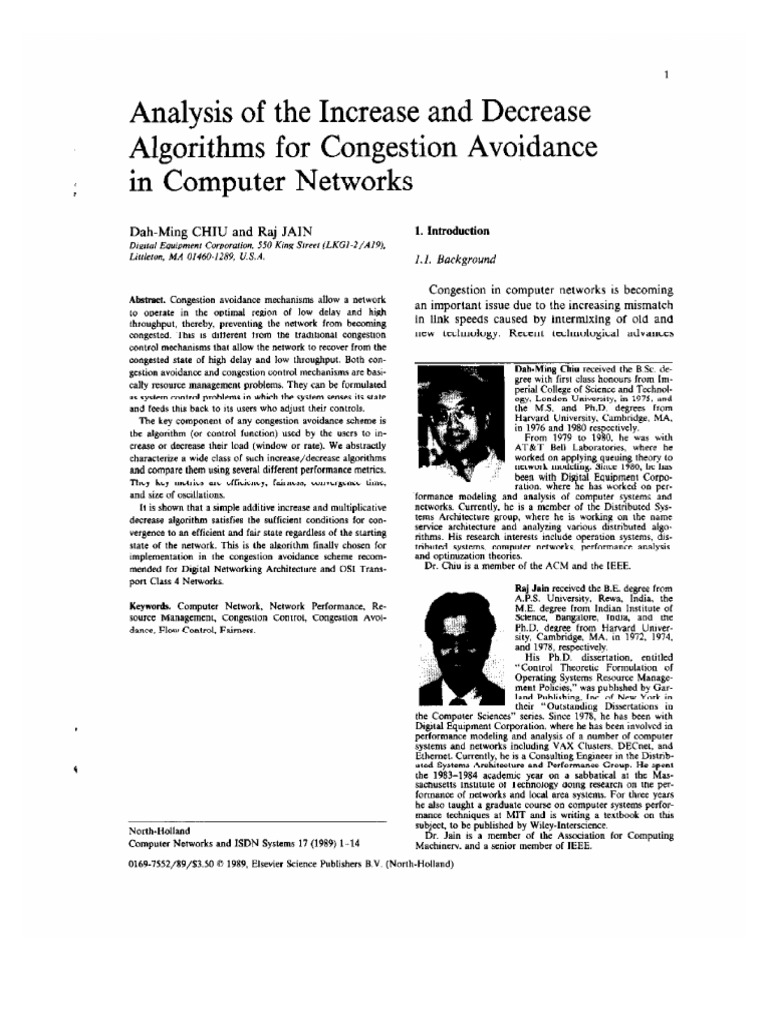 Analyse Of The Increase And Decrease For Congestion Avoidance Of Computer Networks Pdf