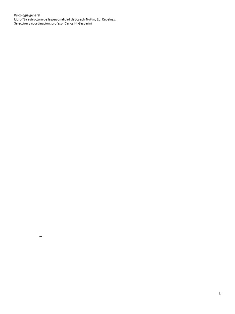 Joseph Nuttin. La Estructura de La Personalidad. Selección Del Texto ...