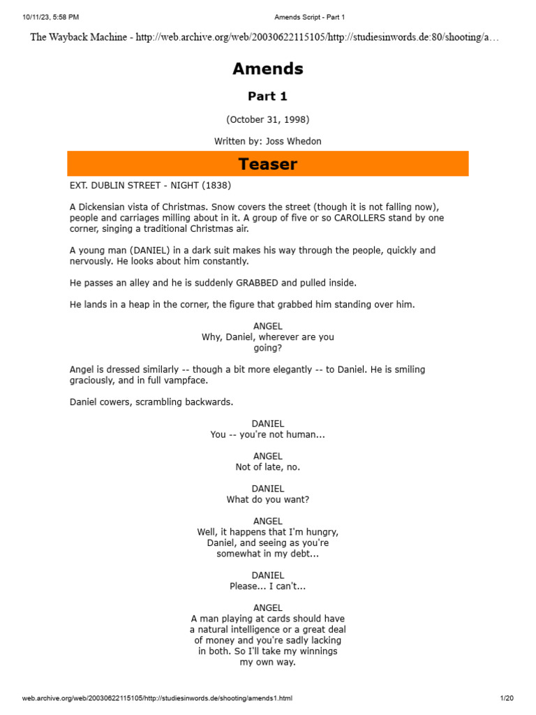 BUFFY Amends Script - Part 1 | PDF