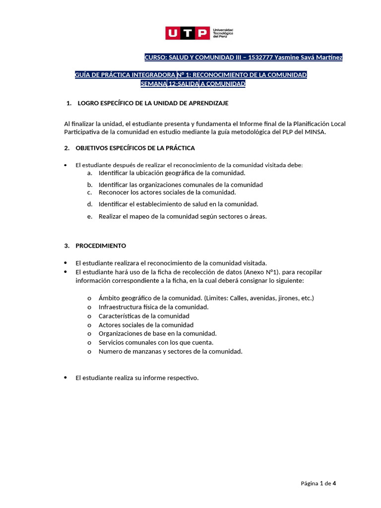 Guia #1 Salida A Comunidad Iii - Yasmine Savá | PDF