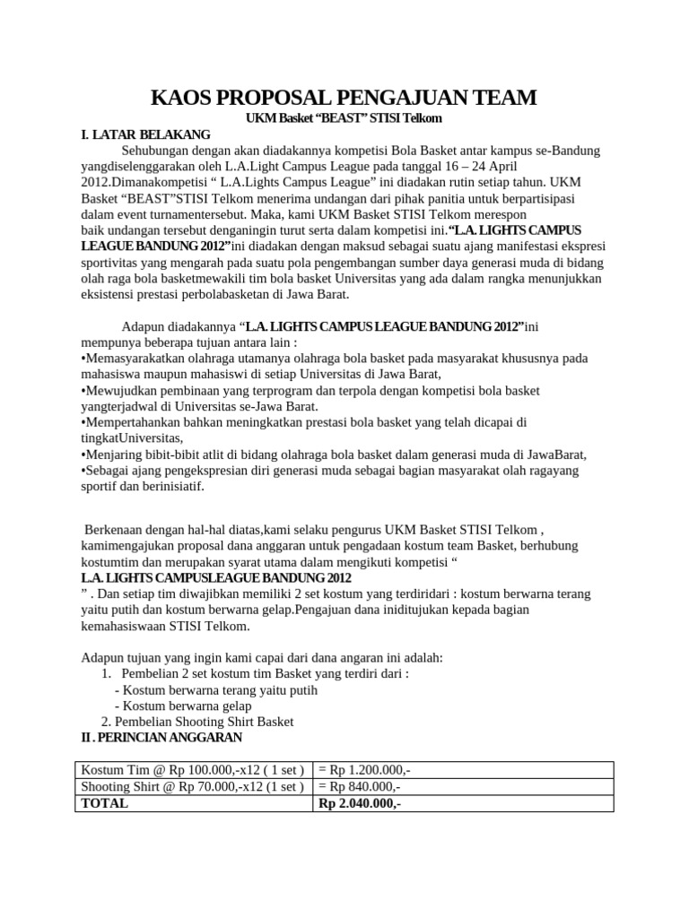 Contoh Proposal Pengajuan Team | PDF
