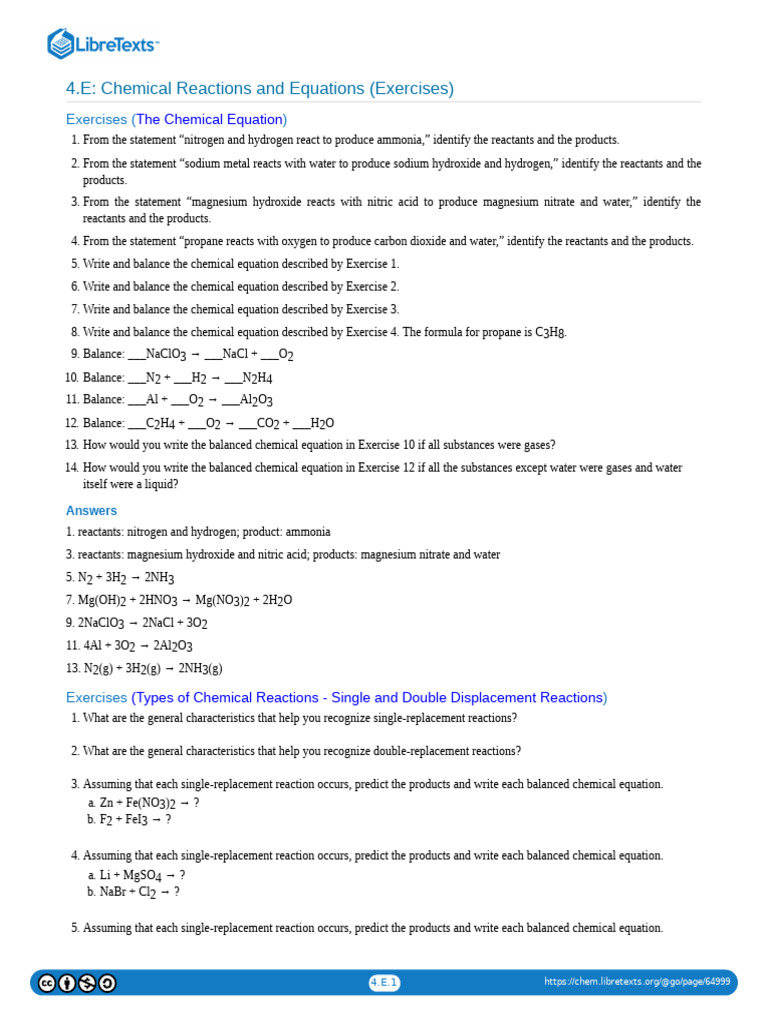 Chemical Reaction Exercises | PDF