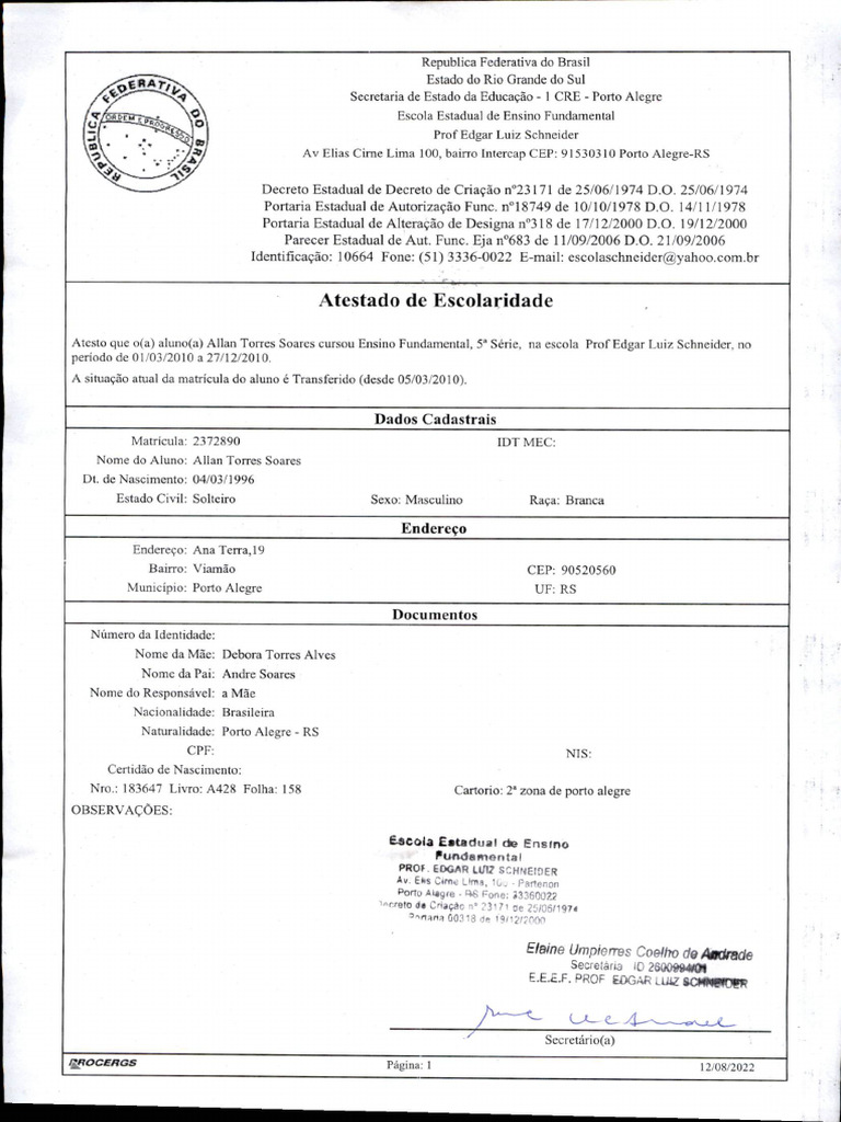 Atestado de Escolaridade-Ocr | PDF