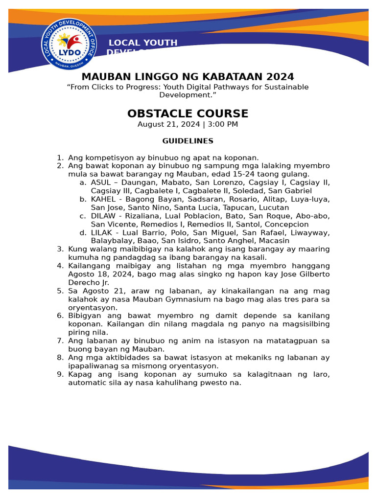 LNK2024 Obstacle Course Guidelines For LYDC | PDF
