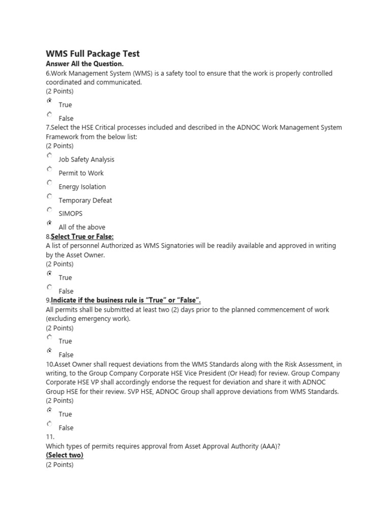 WMS Full Package Test-B | PDF