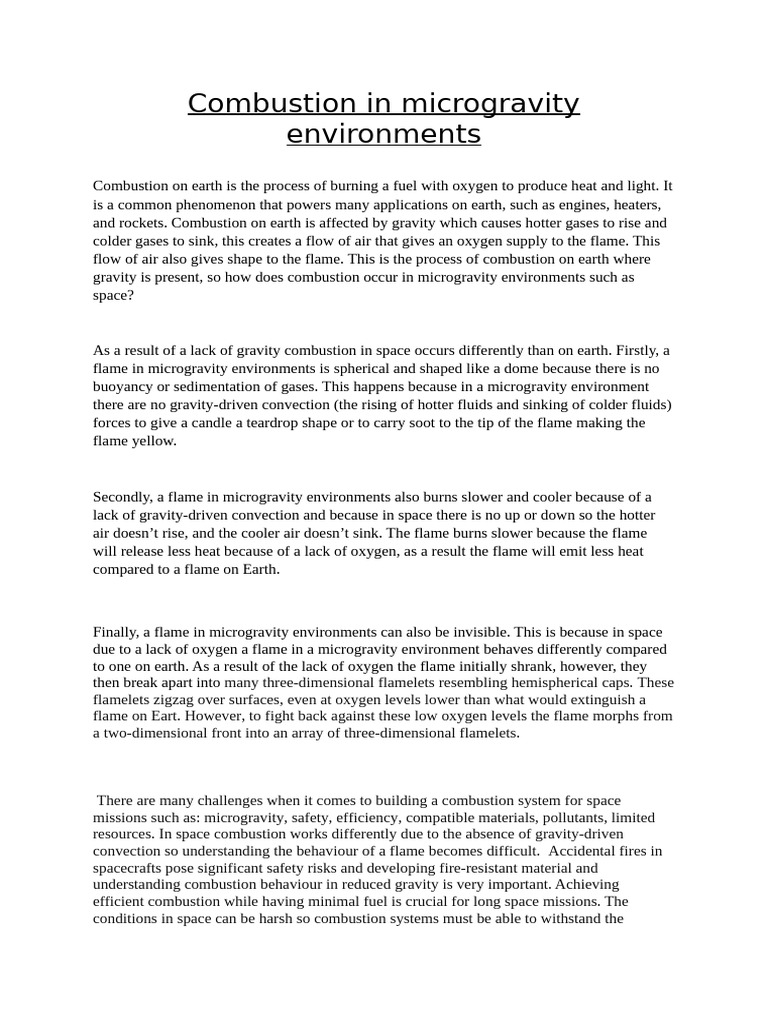 Combustion in Microgravity Environments | PDF