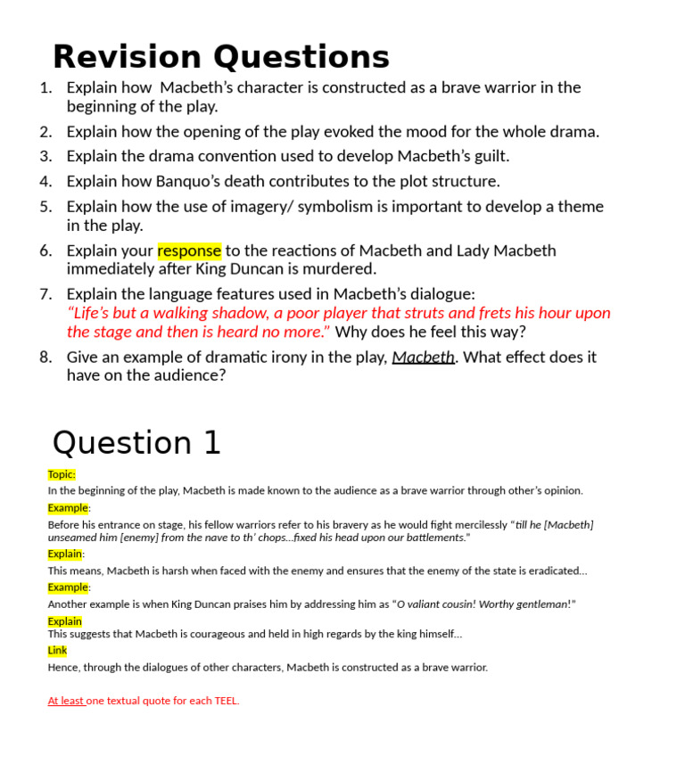 Macbeth Revision Questions | PDF