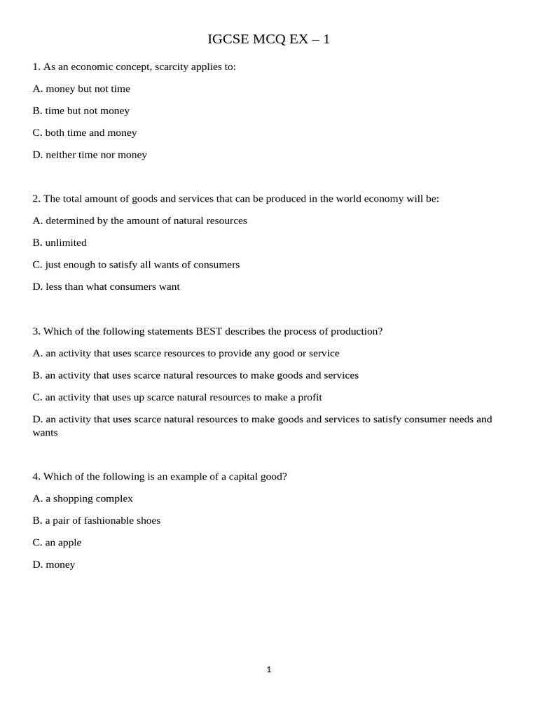 Igcse MCQ Ex 1 | PDF
