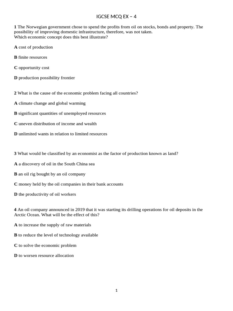 Igcse MCQ Ex 4 | PDF