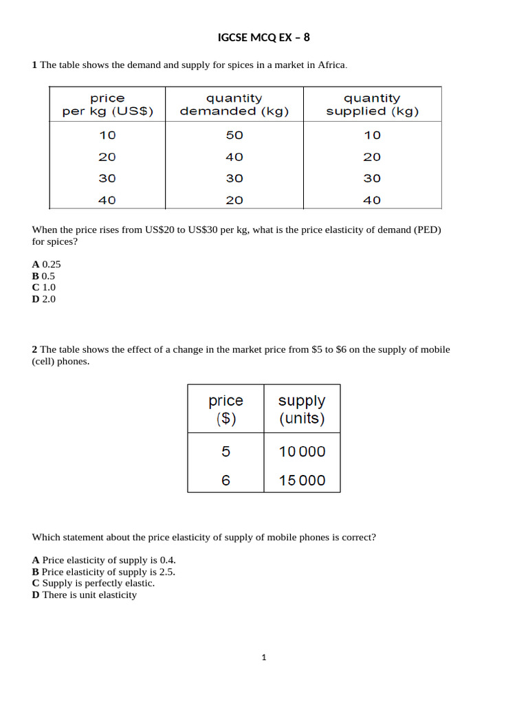 Igcse MCQ Ex 8 | PDF
