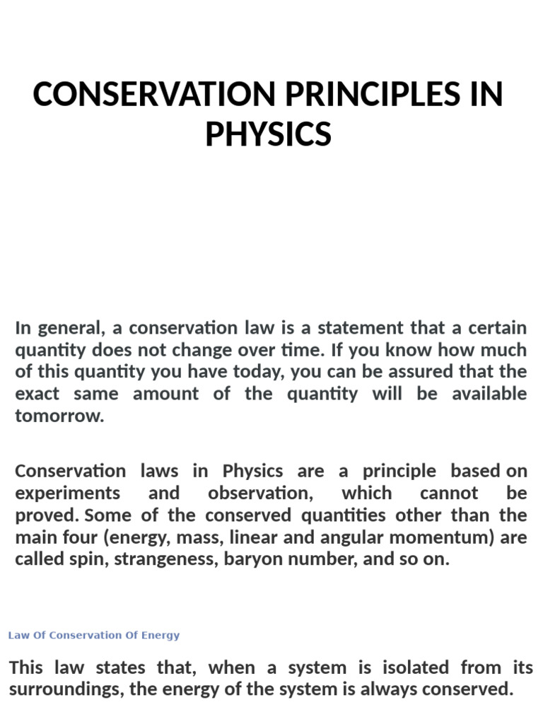 Conservation Principles in Physics PHY 101 | PDF