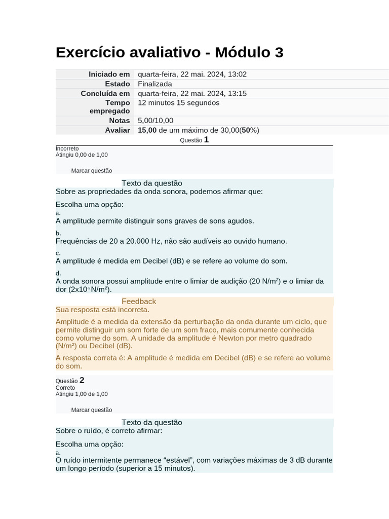 PROVA - MODULO 3 - AVALIACAO DE RUIDO E VIBRACAO | PDF