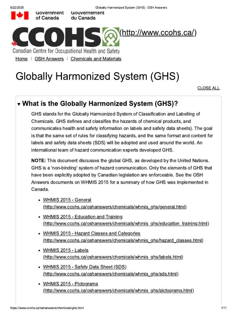 Globally Harmonized System (GHS) - OSH Answers | PDF
