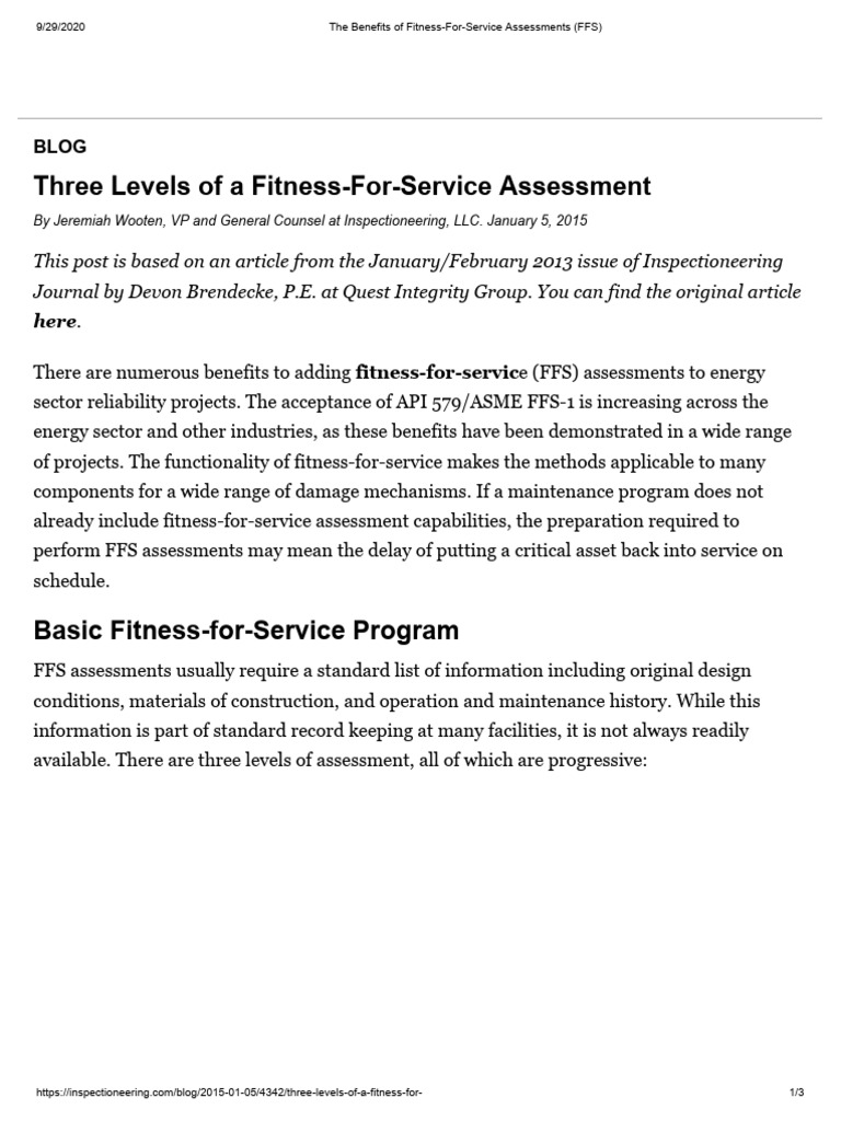 The Benefits of Fitness-For-Service Assessments (FFS) | PDF