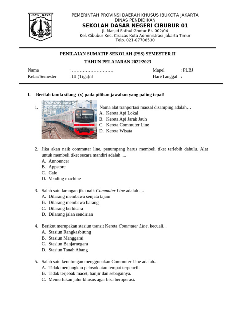 SOAL PAS PLBJ Kelas 3 | PDF
