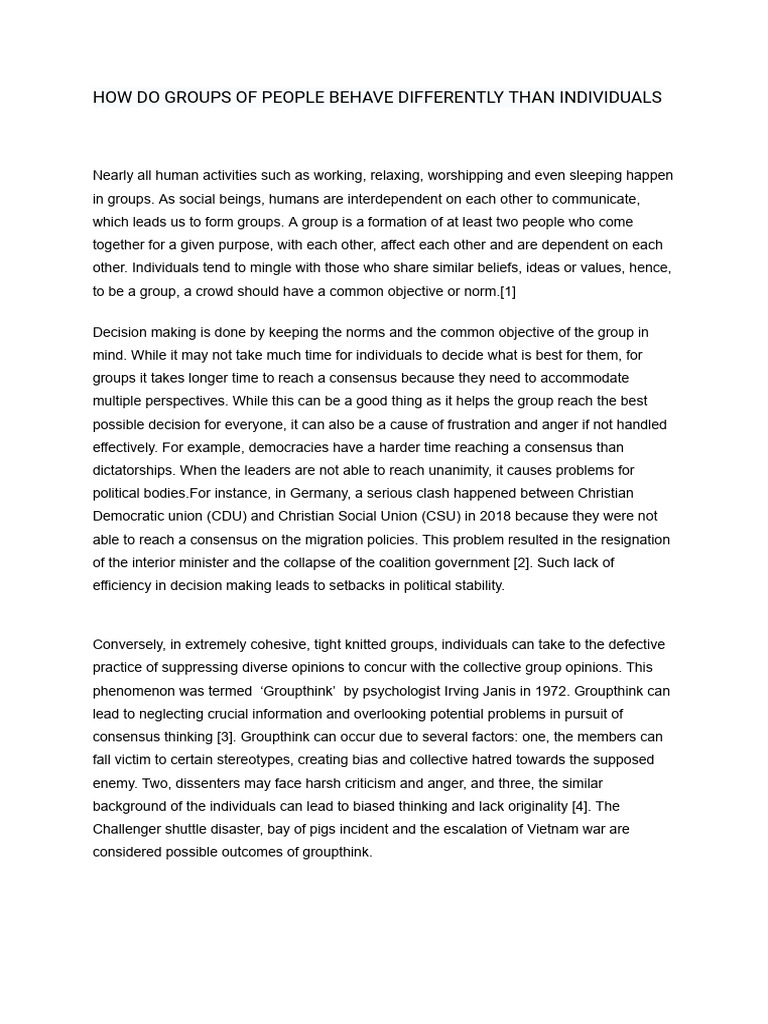 How Do Groups of People Behave Differently Than Individuals | PDF