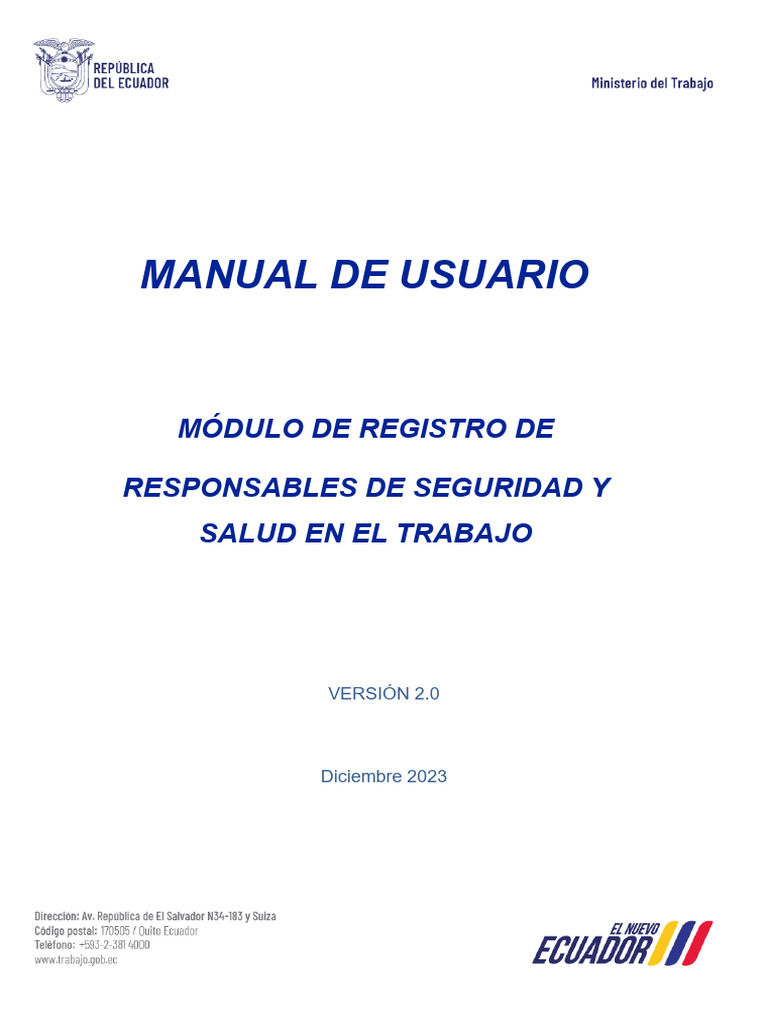 Manual de Registro de Responsables de Seguridad, Salud en El Trabajo y Gesti N Integral de ...