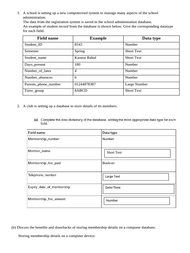 Database Worksheet | PDF