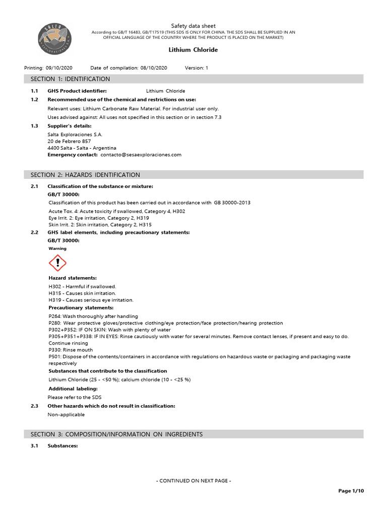 MSDS For China Export English | PDF