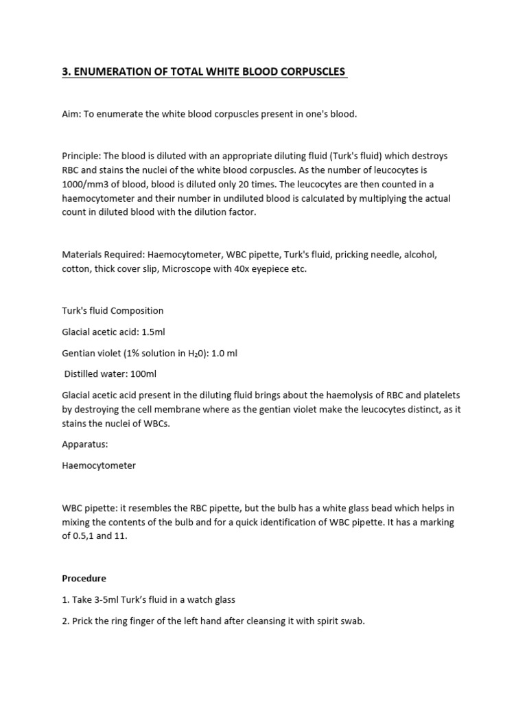 3 Ennumeration of White Blod Cells | PDF