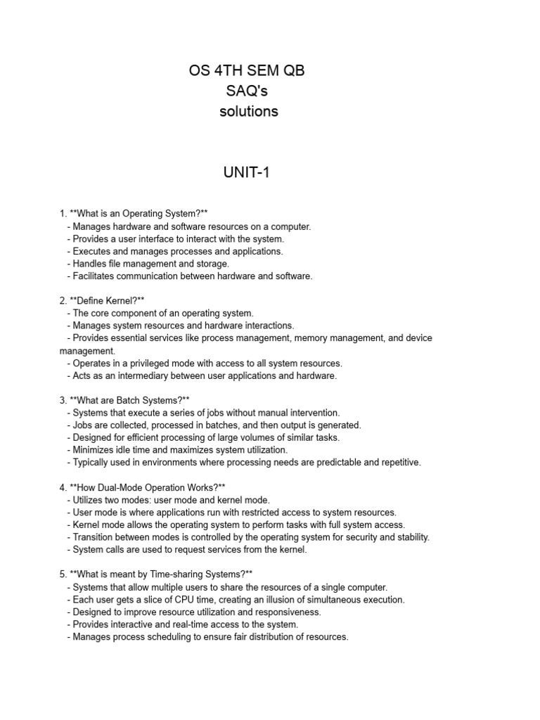 OS 4th Sem QB SAQ's Solutions | PDF