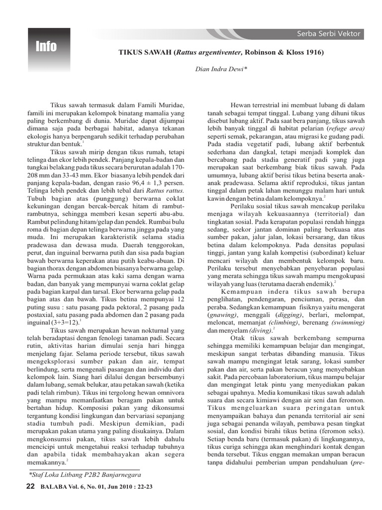 Tikus Sawah Rattus Argentiventer Robinso 4ac104d9 | PDF