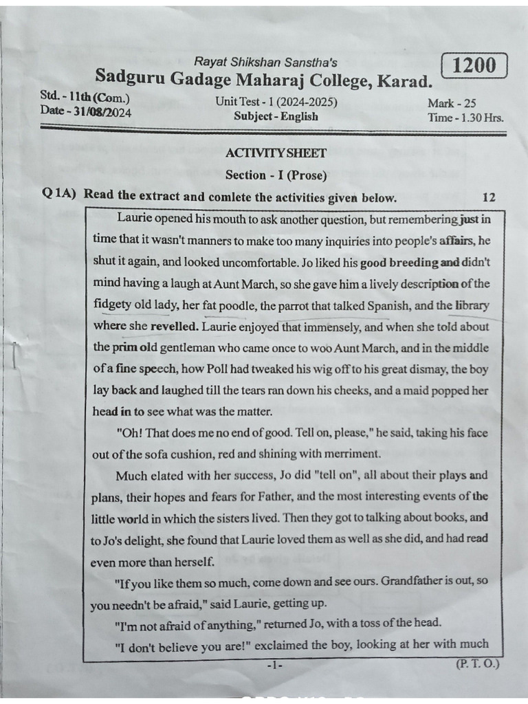 English First Unit Paper | PDF