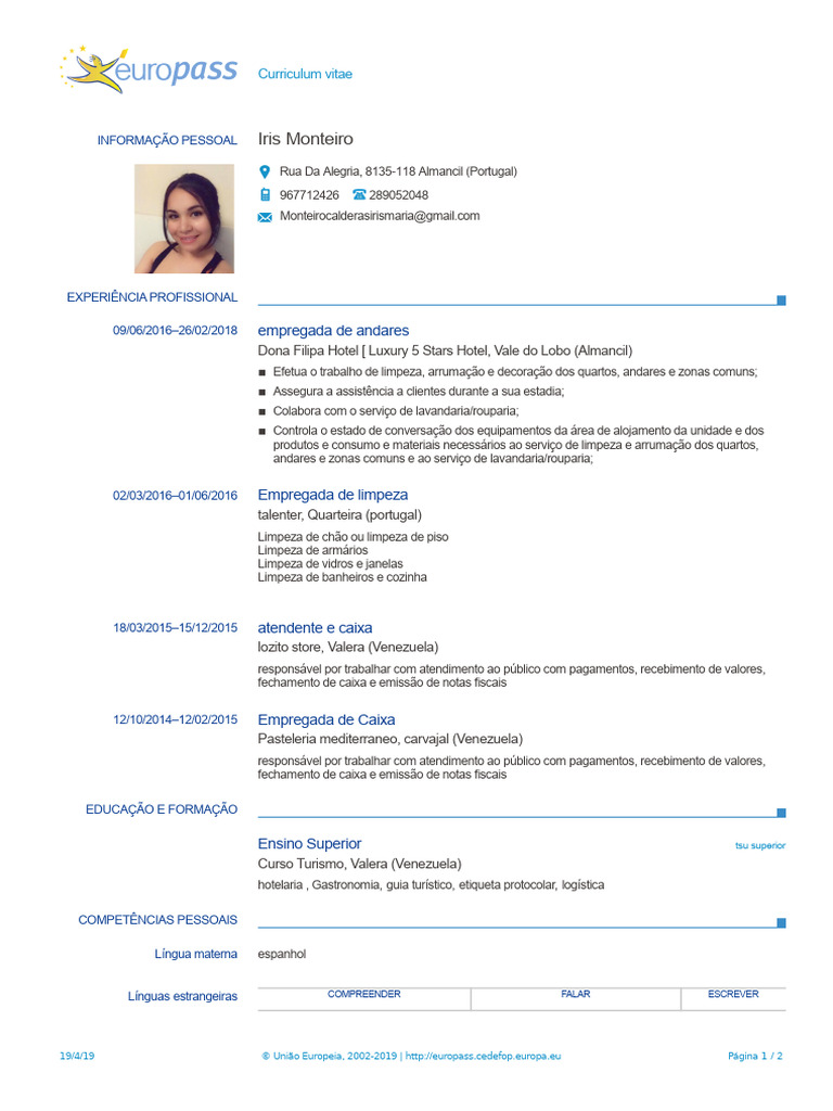CV Europass 20190419 Monteiro PT | PDF