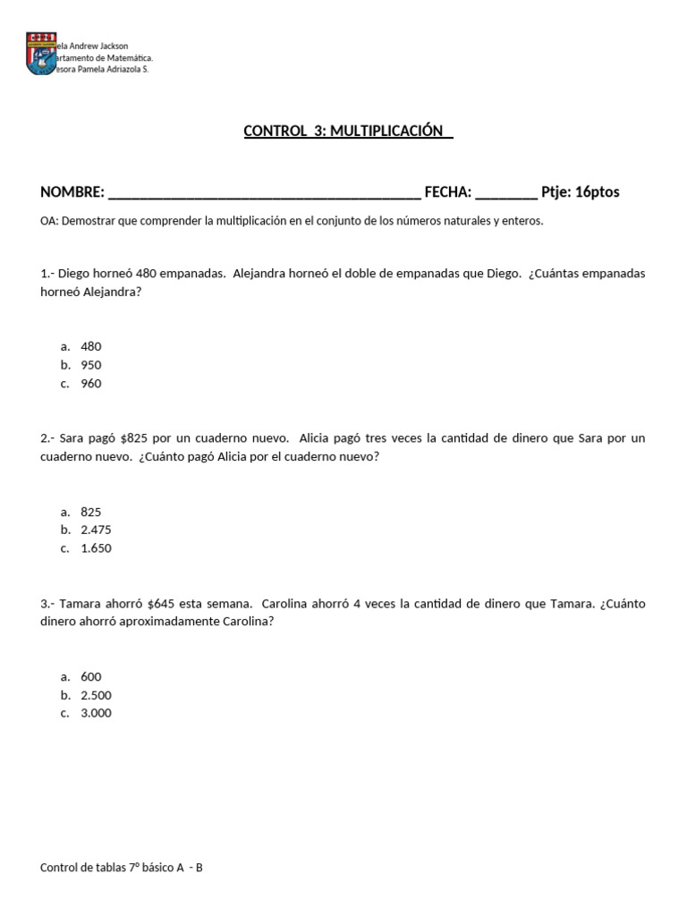 Control 3 Septimo Basico | PDF