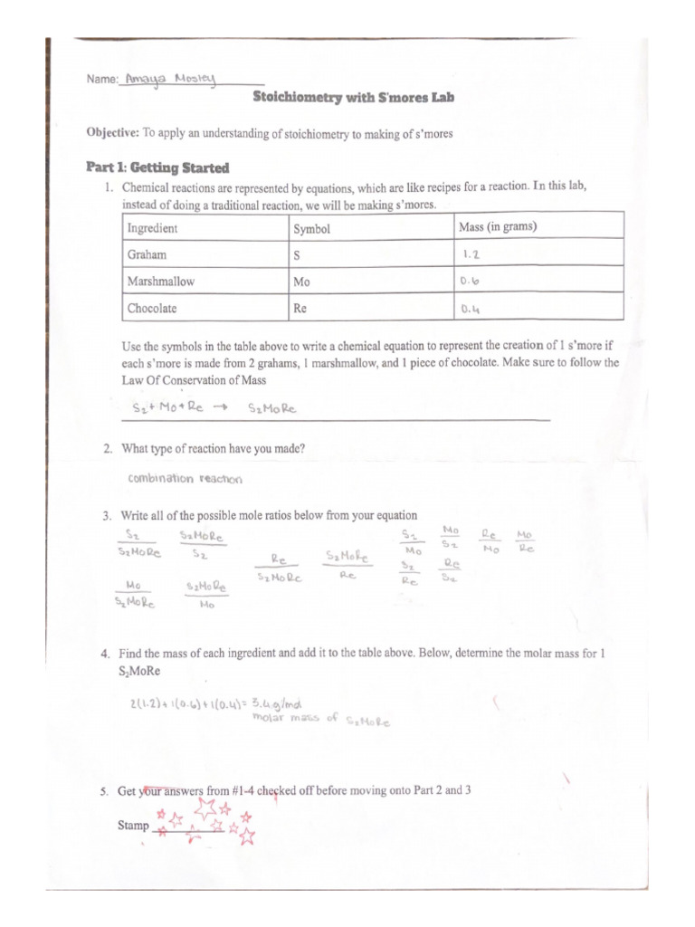 Stoichiometry With S'mores Lab | PDF