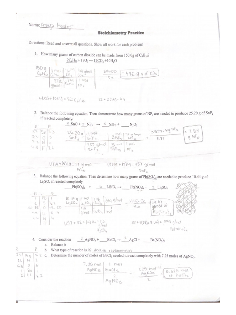 Stoichiometry Practice | PDF