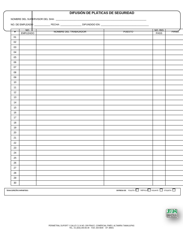 Formato Difusión de Pláticas de Seguridad | PDF