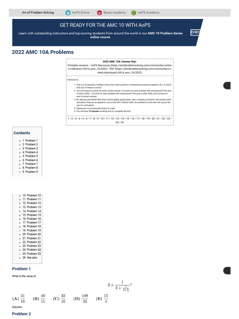 AMC 10 2022 Past Paper | PDF | Numbers | Teaching Methods & Materials