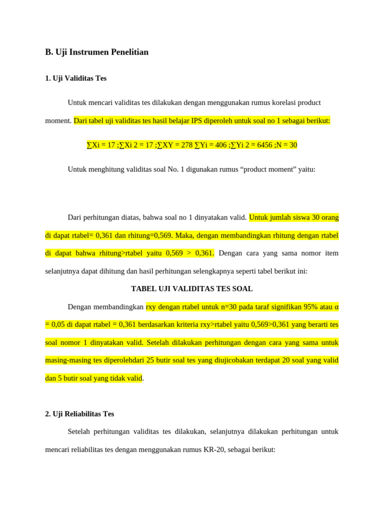 B. Uji Instrumen Penelitian | PDF