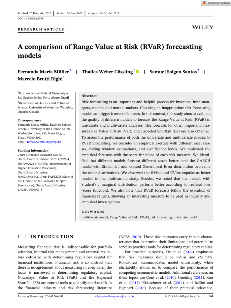 RVaR Forecasting Model Comparison | PDF | Value At Risk | Statistical ...