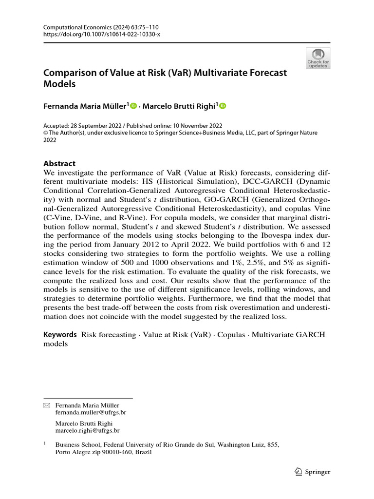Paper Computational Economics | PDF | Value At Risk | Computers