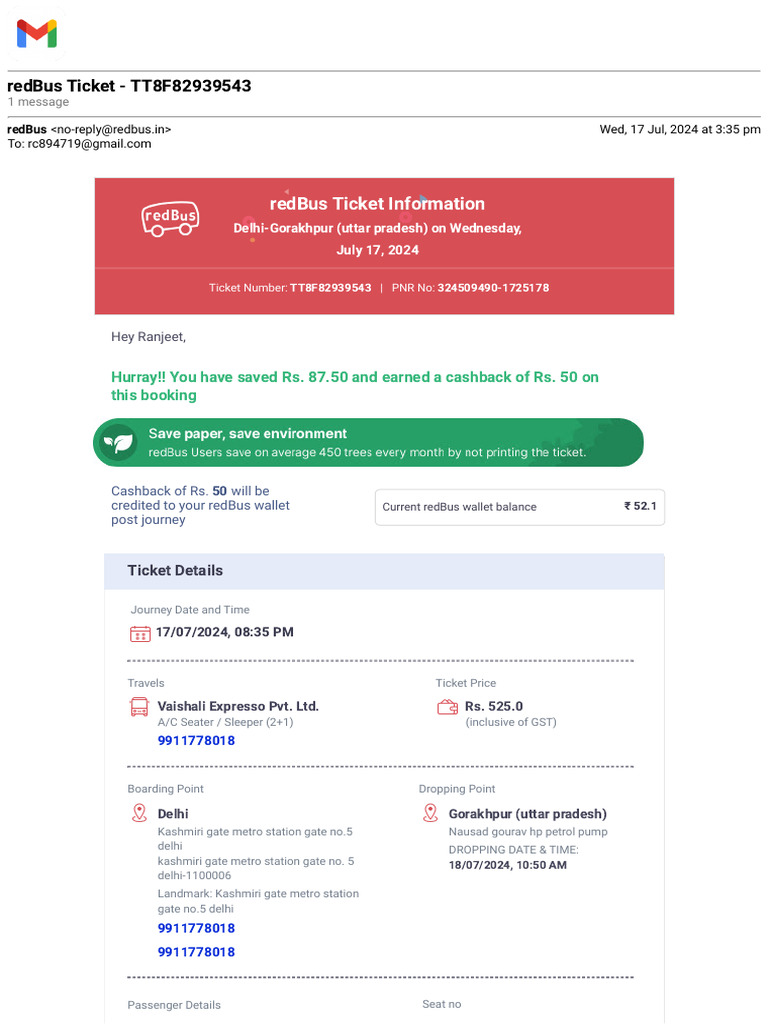 Gmail - Redbus Ticket - TT8F82939543 | PDF