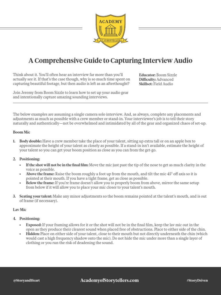 Academy Worksheet A Comprehensive Guide To Interview Audio | PDF