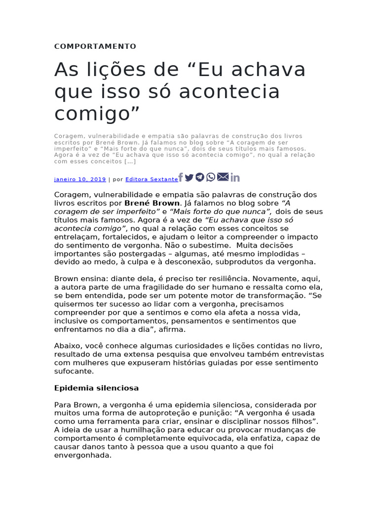 Eu Achava Que Isso Só Acontecia Comigo | PDF | Vergonha | Empatia