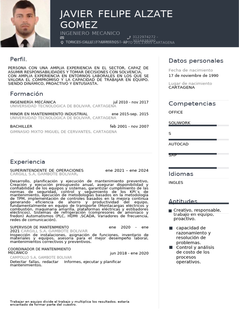 Copia de CV Javier Felipe Alzate Gomez Actualizada | PDF