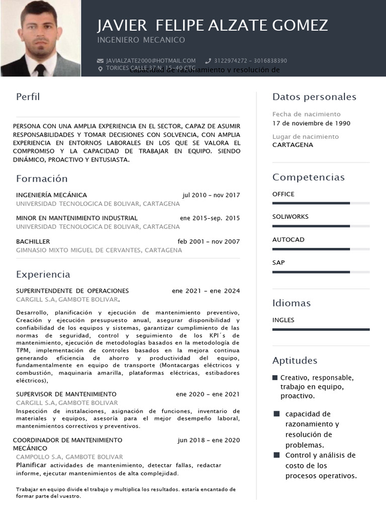 CV Javier Felipe Alzate Gomez Actualizada | PDF