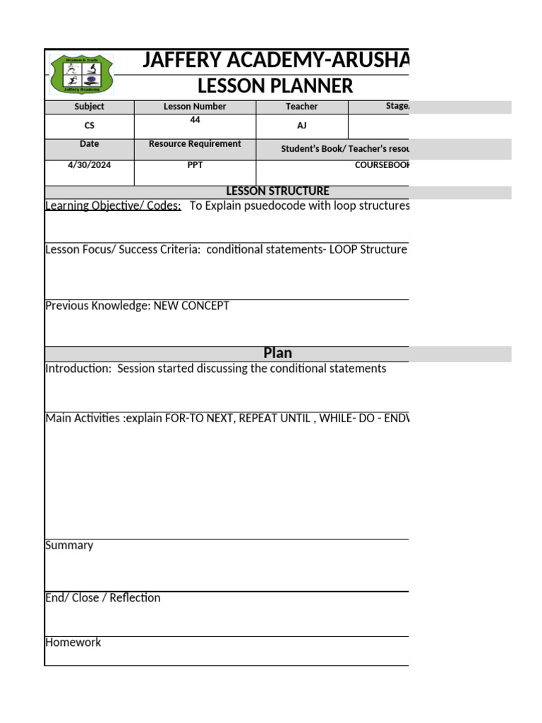 YEAR 10 Lesson Plan April 2024 | PDF