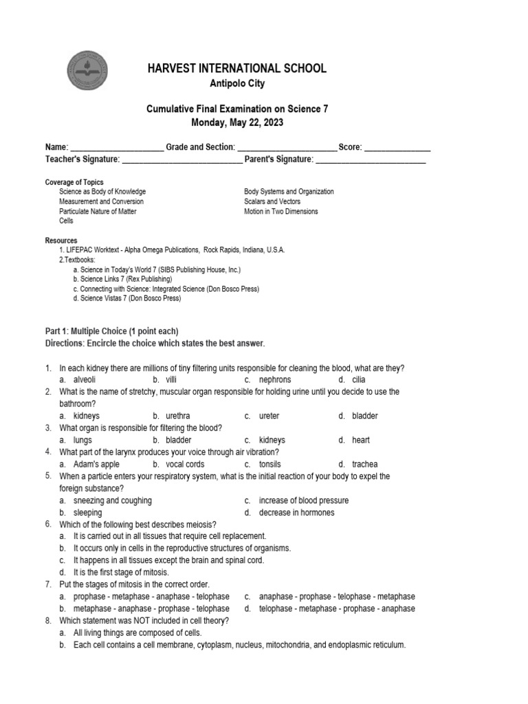 Science 7 CFE M. Laniohan 20222023 | PDF | Cell (Biology) | Experiment