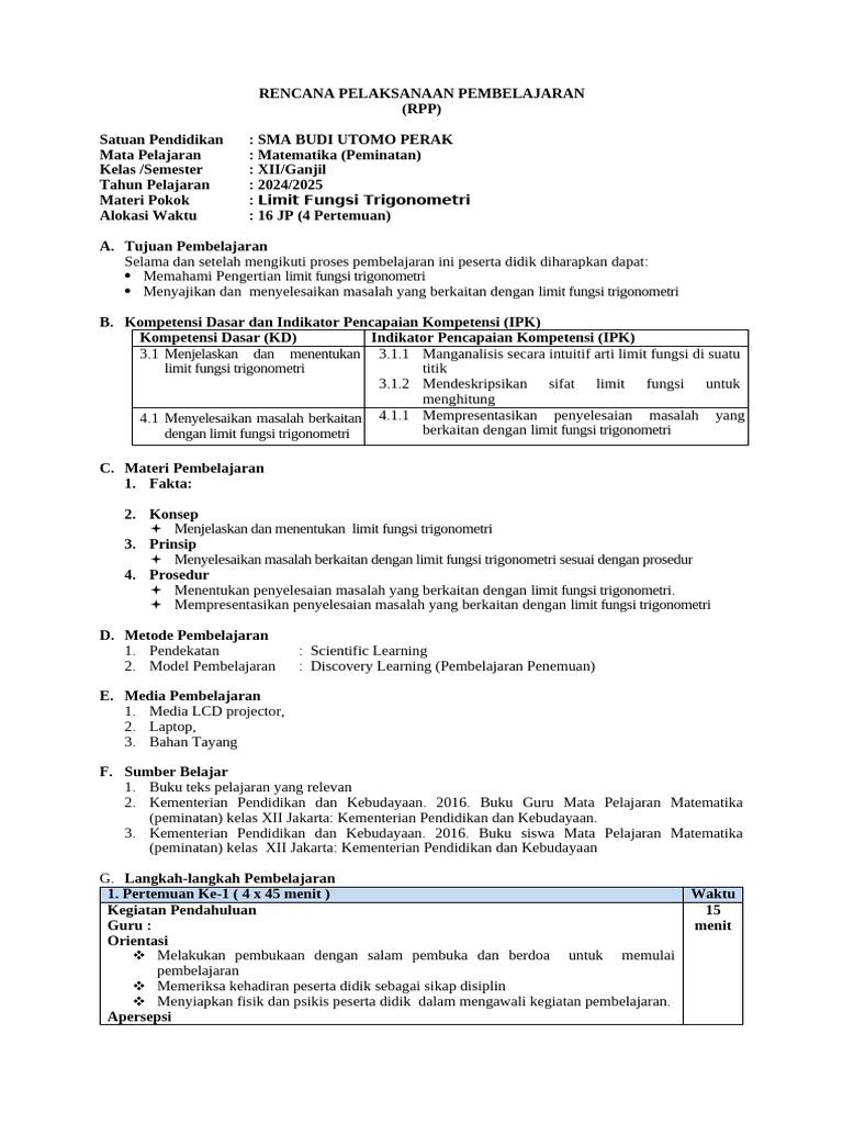 11. RPP 1 Limit Fungsi Trigonometri | PDF
