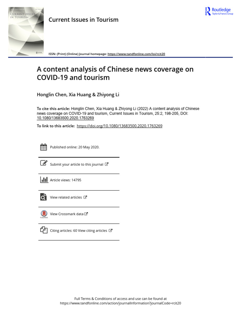 A Content Analysis of Chinese News Coverage On COVID 19 and Tourism | PDF