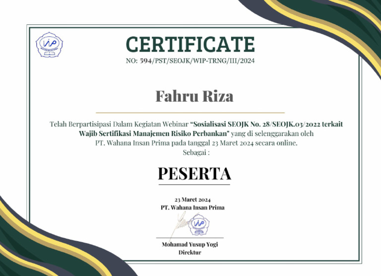 Sertifikat Fahru Riza | PDF