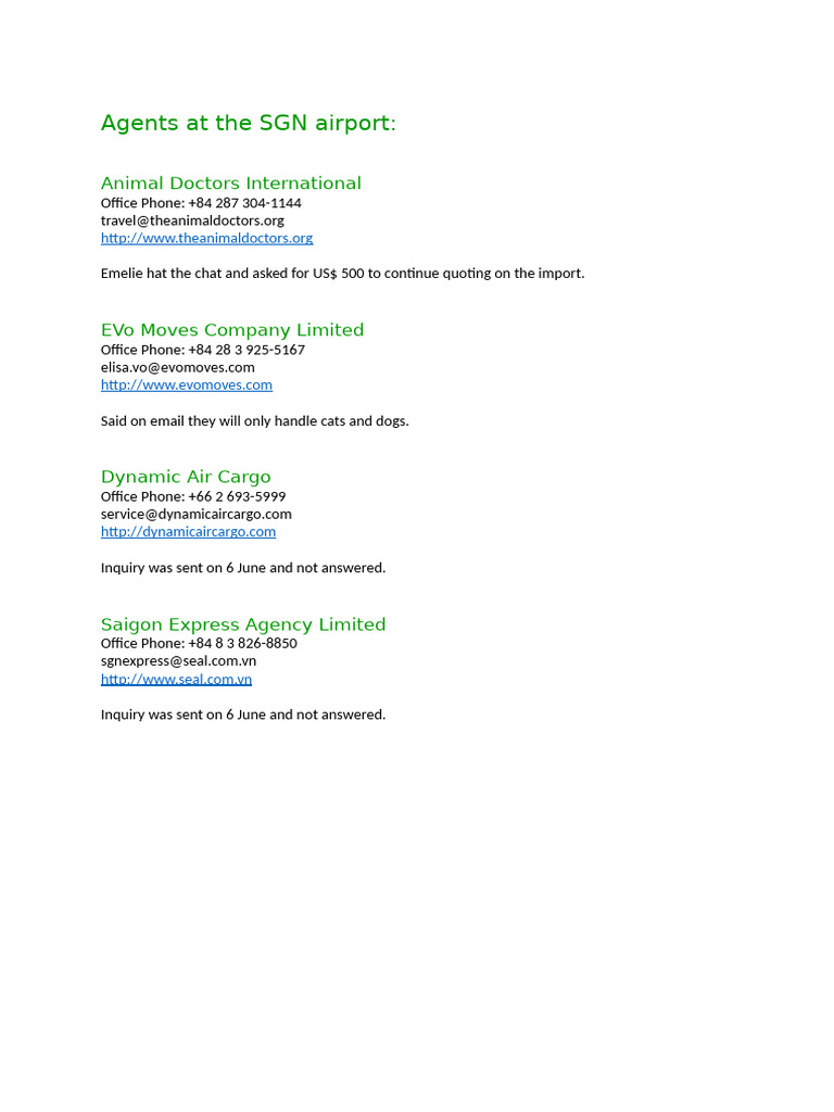 Agent SGN Airport | PDF