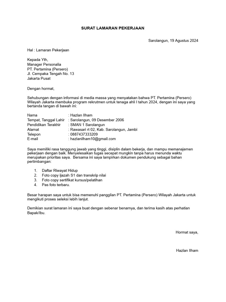 Surat Lamaran Kerja | PDF