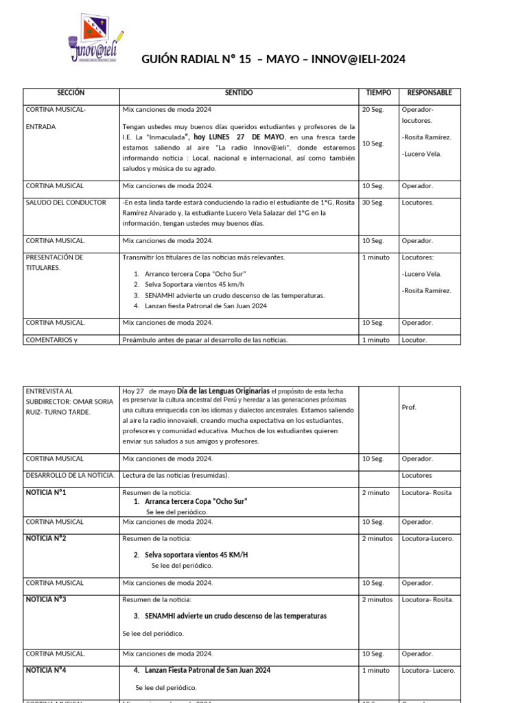 Guión Radial #15 | PDF