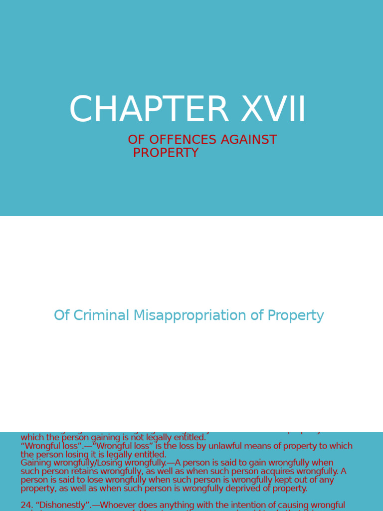 CHAPTER XVII Misappropriation 403-414 IPC | PDF
